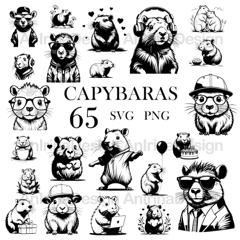 Cute Capybara Clipart, Outline Kit, Instant Download for Projects, SVG ...