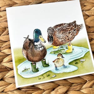 Cute Duck Card, Ducks in Wellies Greetings Card, Card for Family, Cute ...