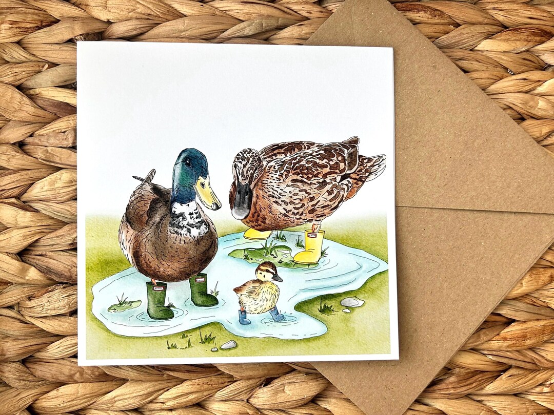 Ducks Birthday Card, Ducks in Wellies Greetings Card, Card for Family ...