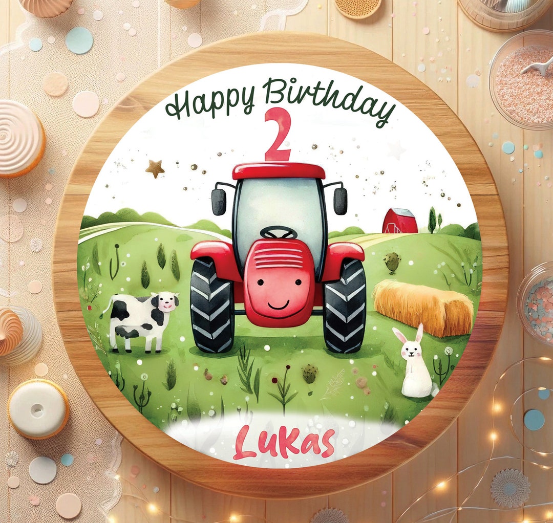 Fondant Cake Topper Birthday Tractor Farm Nature Cow Rabbit Hay ...