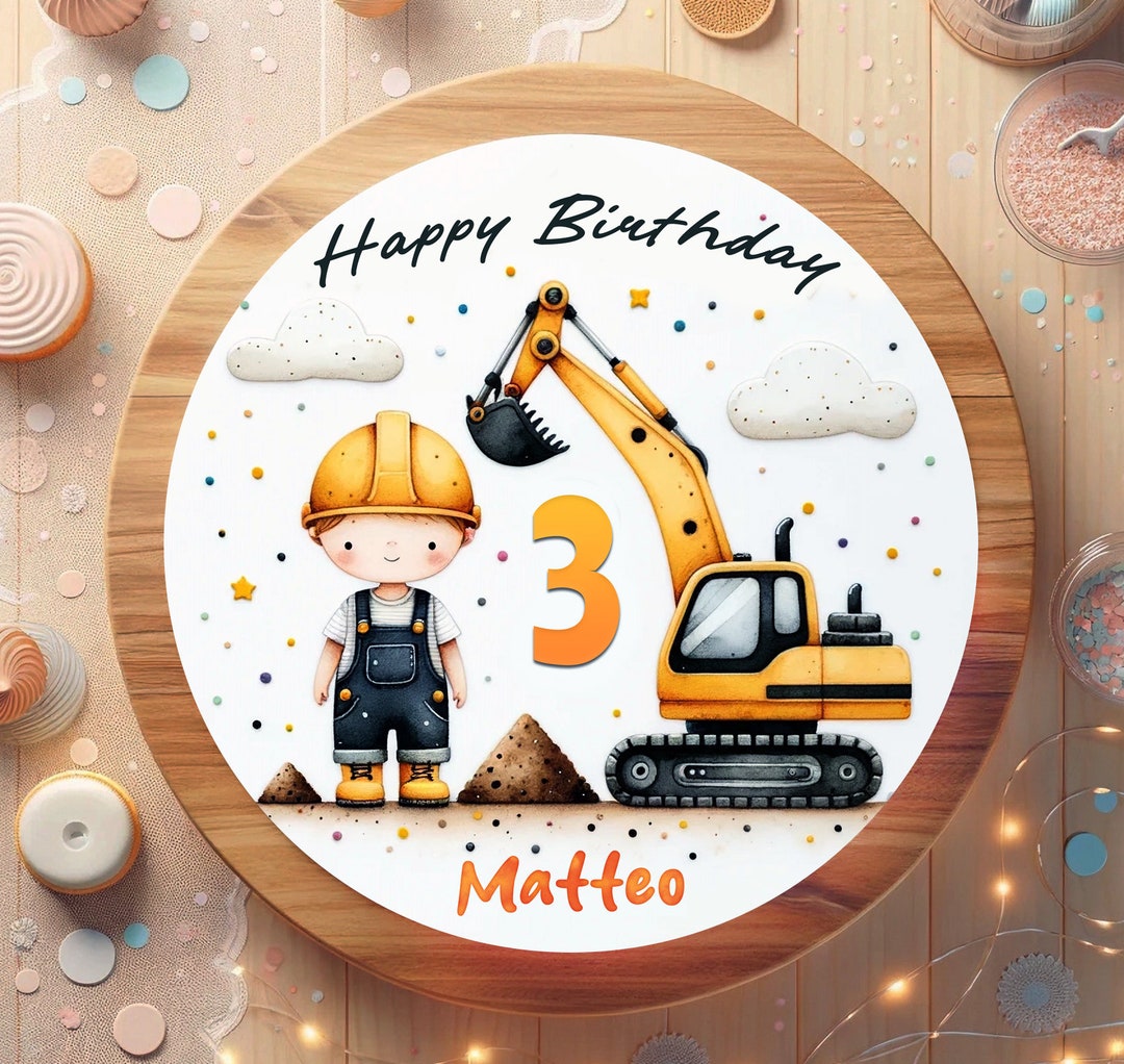 Cake Topper Fondant Birthday Child Boy Excavator Excavator Driver ...
