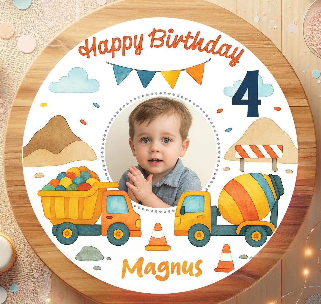 Cake Topper Birthday Construction Site Personalized, Concrete Mixer ...