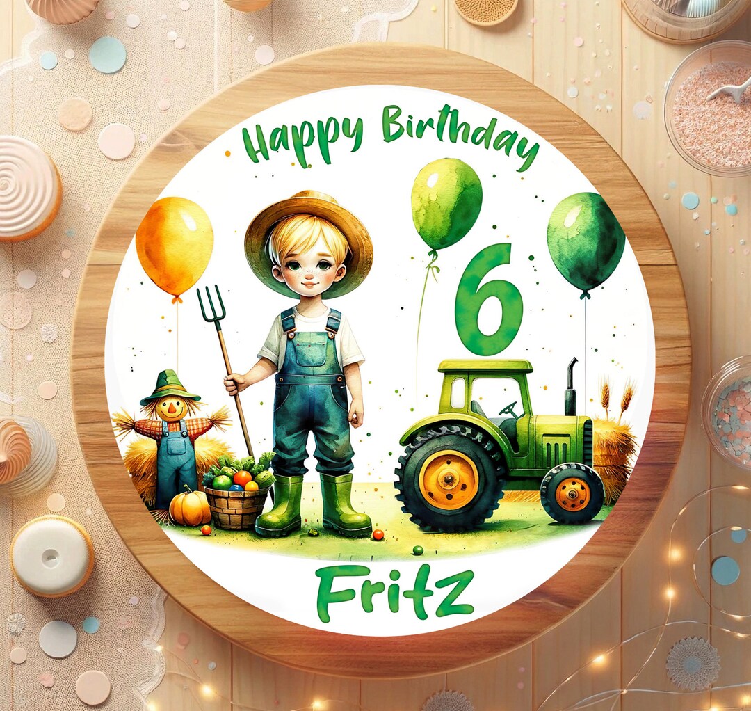 Cake Topper Fondant Birthday Child Sugar Picture Boy Blonde Tractor ...