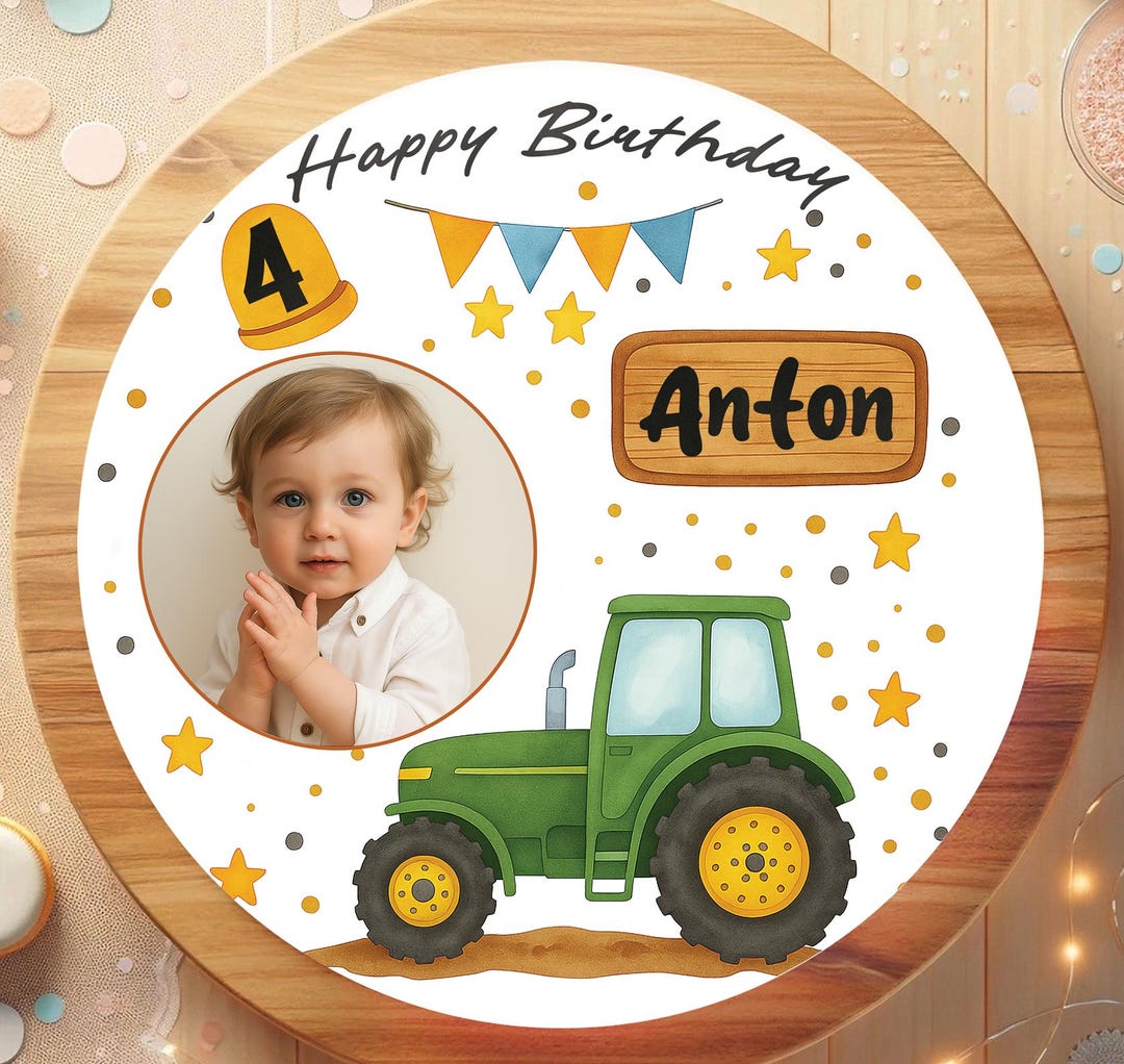Cake Topper Birthday Tractor Personalized Green Tractor Construction ...