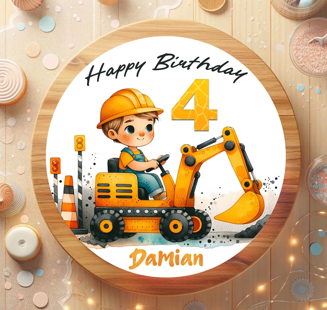 Cake Topper Fondant Birthday Child Boy Excavator Driver Construction ...