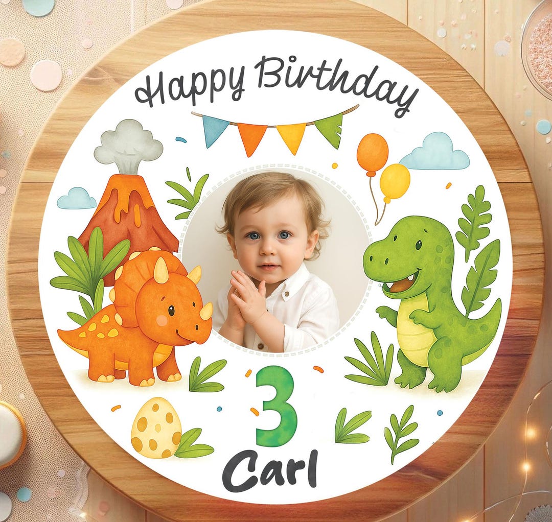 Cake Topper Birthday Dinosaur Volcano Triceratops T-rex Volcano Dino ...