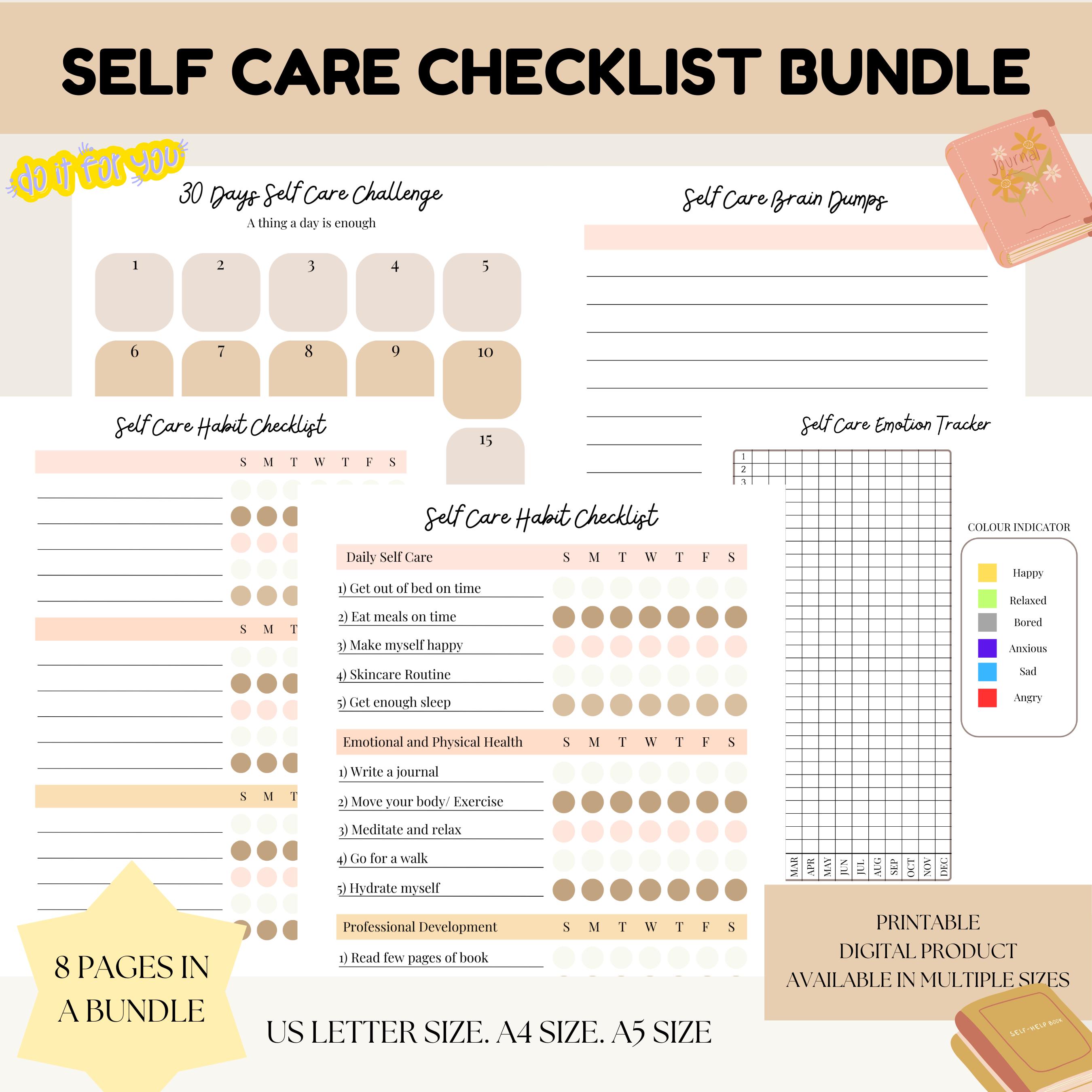 SELF CARE Checklist Bundle druckbare, Selfcare Tracker, Self Care ...