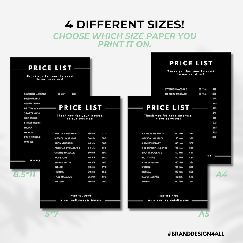 Price List Template | Black | Poster/flyer | Small Business Branding ...