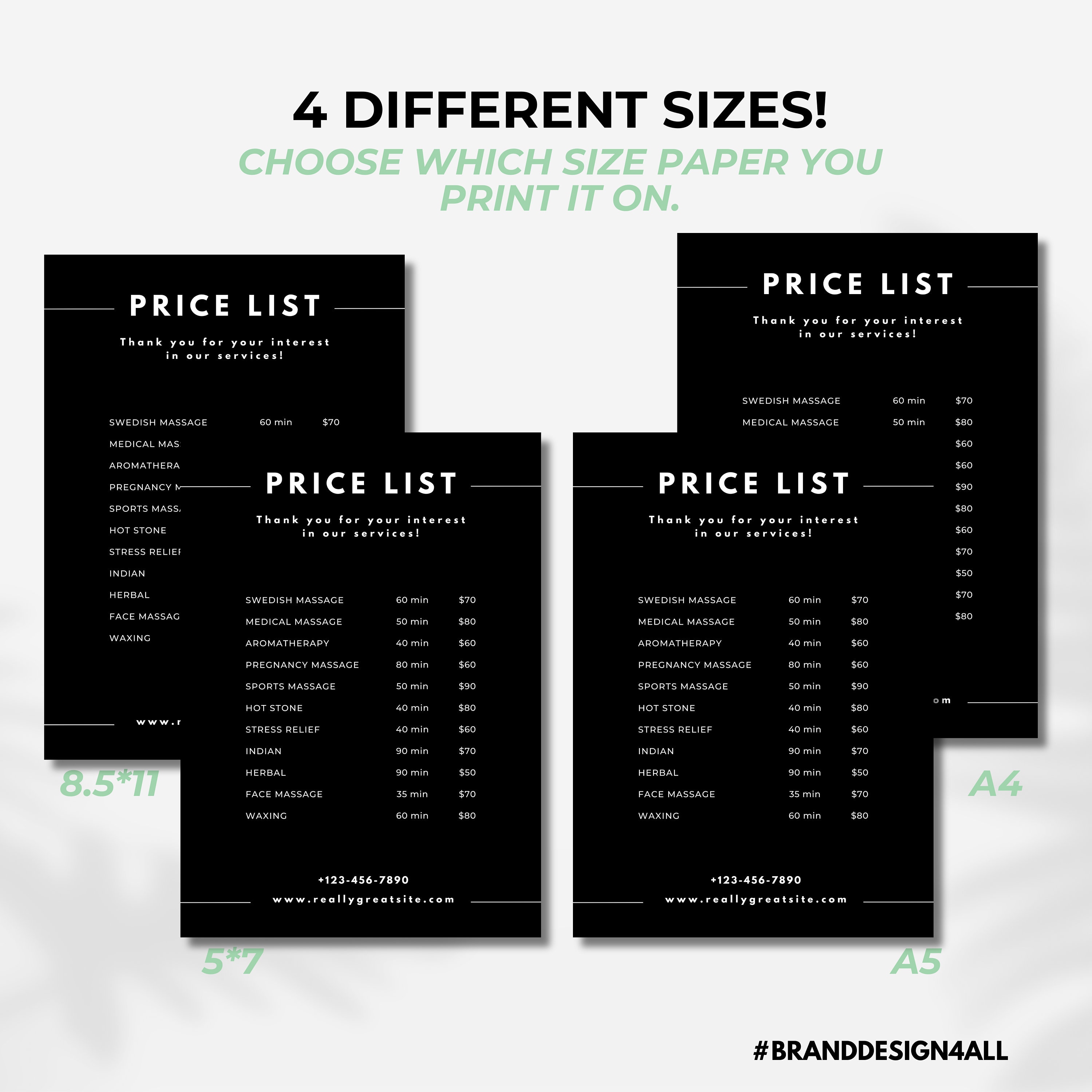 Price List Template | Black | Poster/flyer | Small Business Branding ...