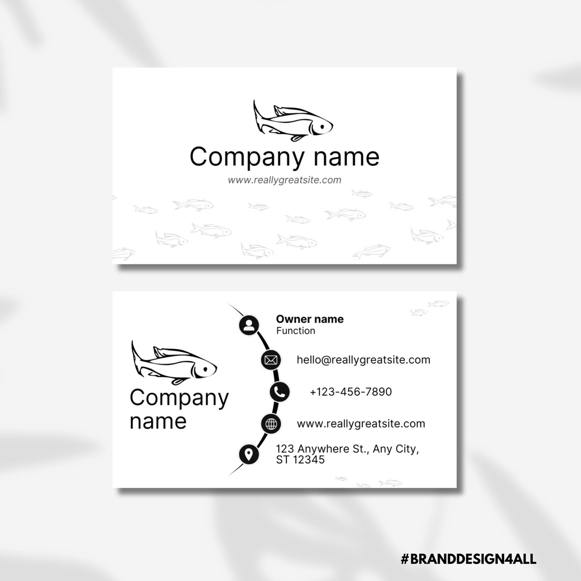 Business Card Fish Company | Digital Template | Canva | Black and White ...