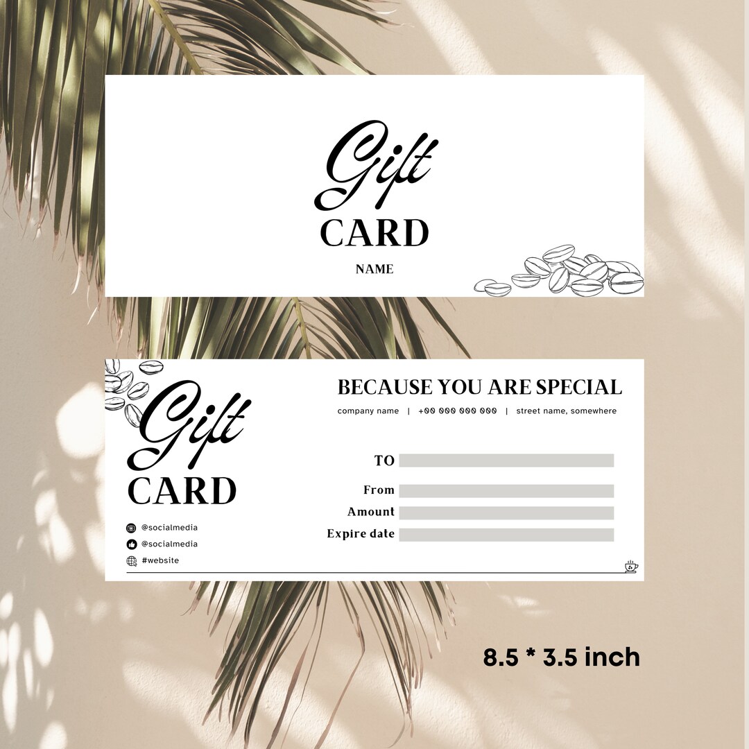 Coffee Shop Gift Card Template | Editable Digital Design | White Fresh ...