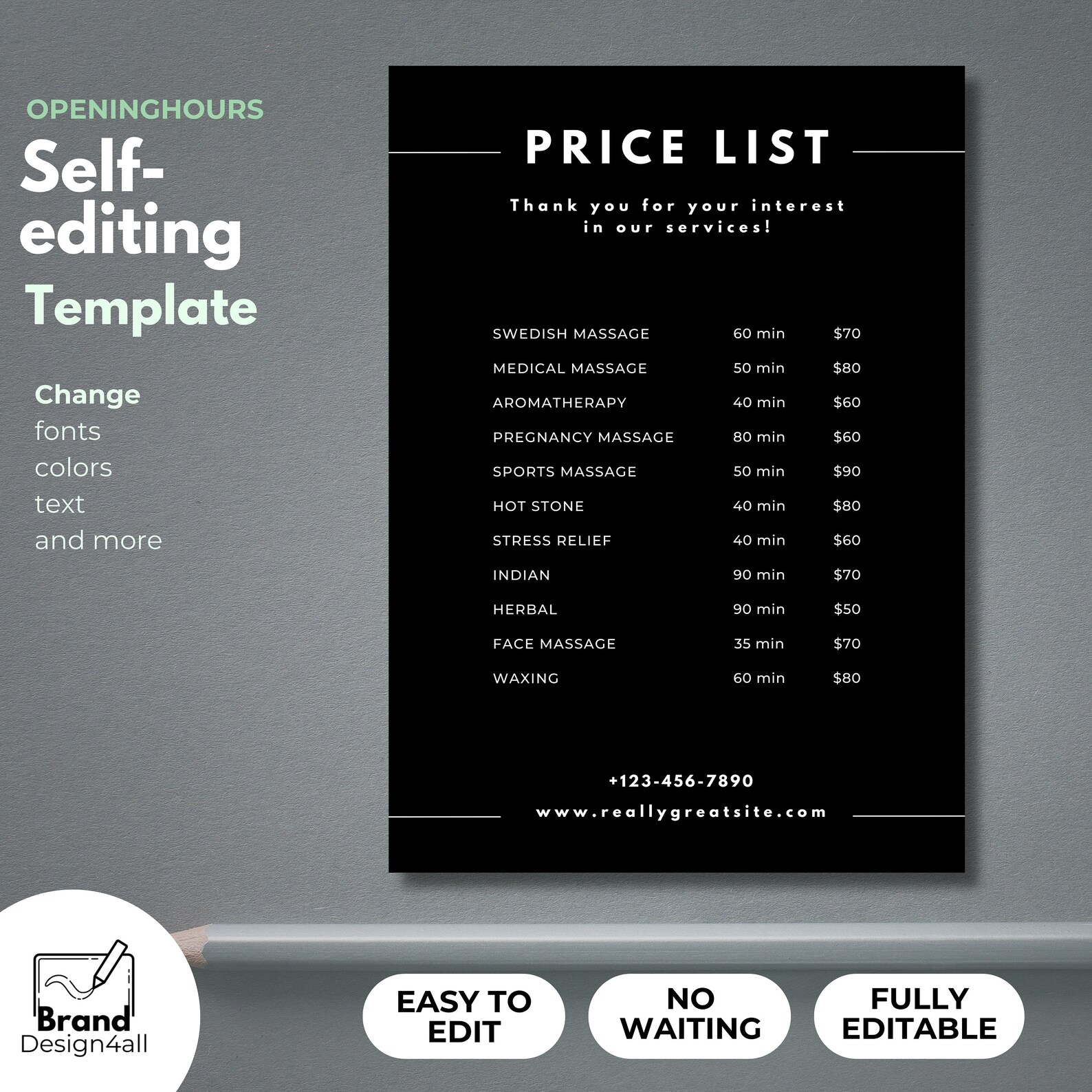 Price List Template Black Poster/flyer Small Business Branding DIY ...