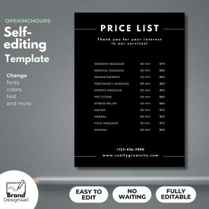 Price List Template Black Poster/flyer Small Business Branding DIY ...