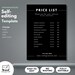 Price List Template Black Poster/flyer Small Business Branding DIY ...