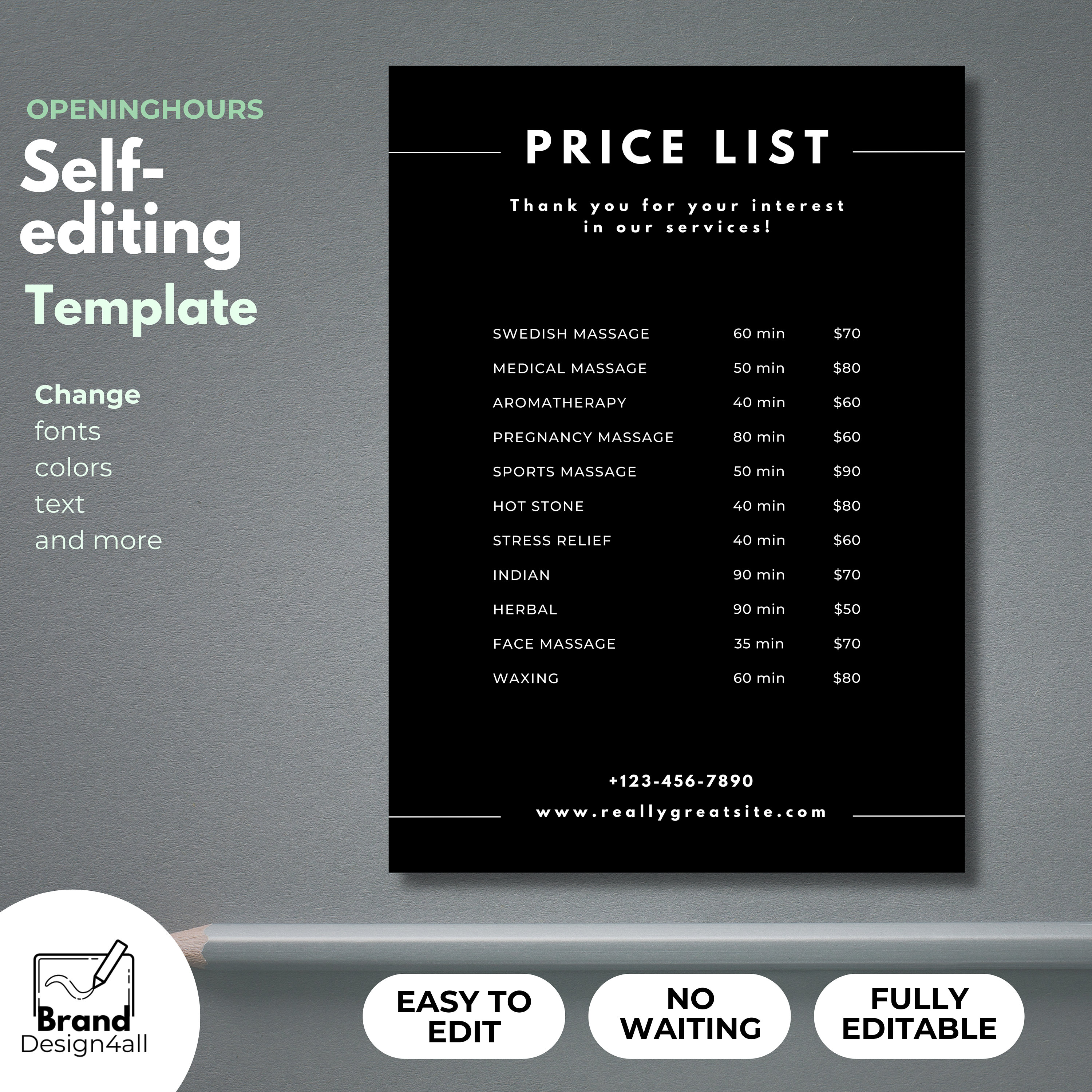 Price List Template Black Poster/flyer Small Business Branding DIY ...