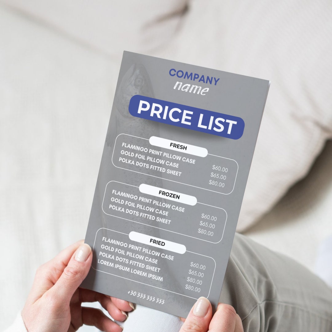 Editable Price List Fish Company Small Business Salmon Pricelist/menu ...