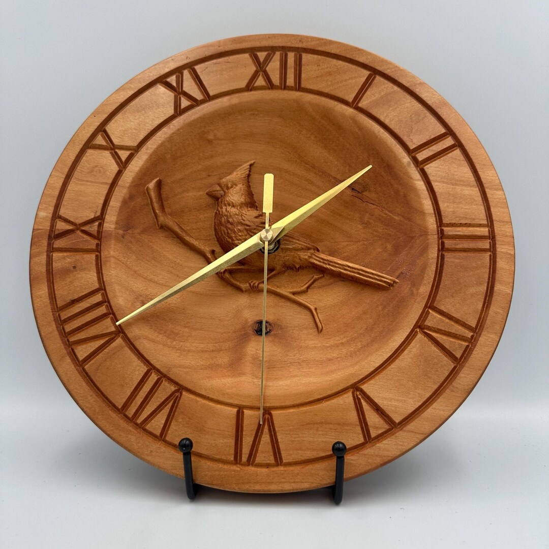 3D Carved Cardinal Clock, Cherry Wood, Rubio Finish, 10 Inch - Etsy