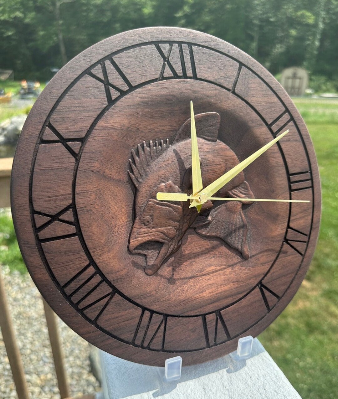 10" 3D Jumping Bass Carved Clock - Solid Walnut With Hard-wax Finish ...