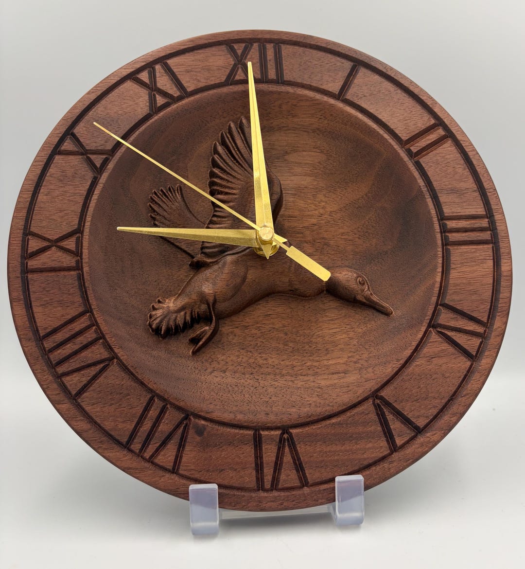 10" 3D Carved Flying Duck Clock - Solid Walnut, Home Decor - Etsy