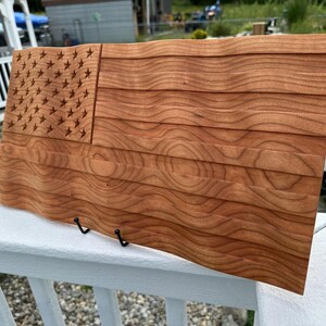 20 X 10.5 Wavy American Flag Wood Carving Solid Cherry Wax Wood Polish ...
