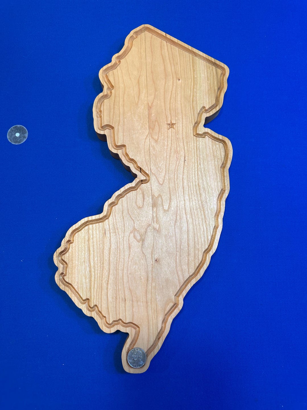 19" X 10" X 1" Carved NJ Map Sign / Tray. Solid Cherry W/ Hard Wax ...