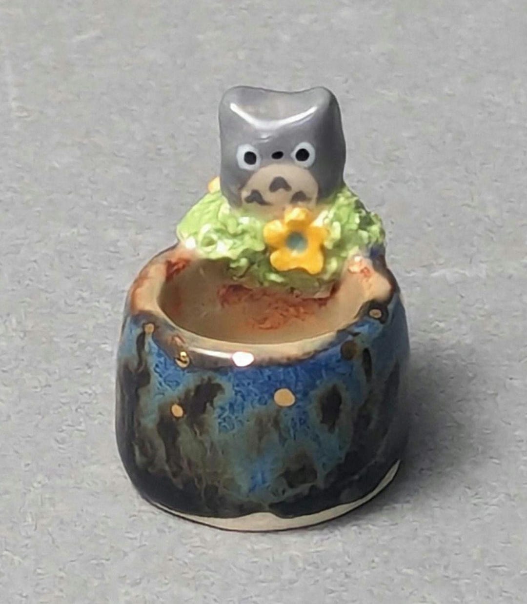 Totoro Mini Pot Witn Gold Lustre - Miniature Pottery, Ceramic Sculpture ...