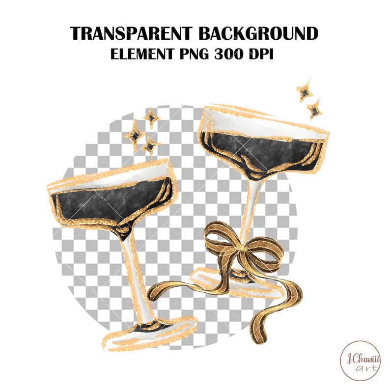 Watercolor Gold & Black Party Clipart: New Year PNG (digital Download ...