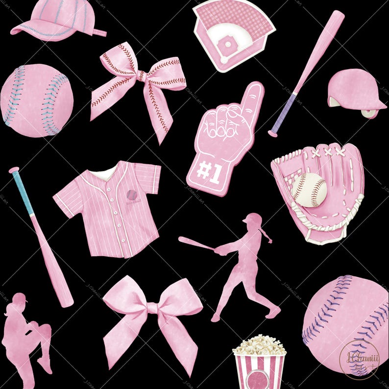 Pink Baseball Clipart, Watercolor Baseball Clip Art, Gloves, Sports ...
