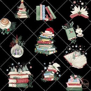 Christmas Books Clipart, Watercolor Christmas Bookish PNG, Cozy Readers ...