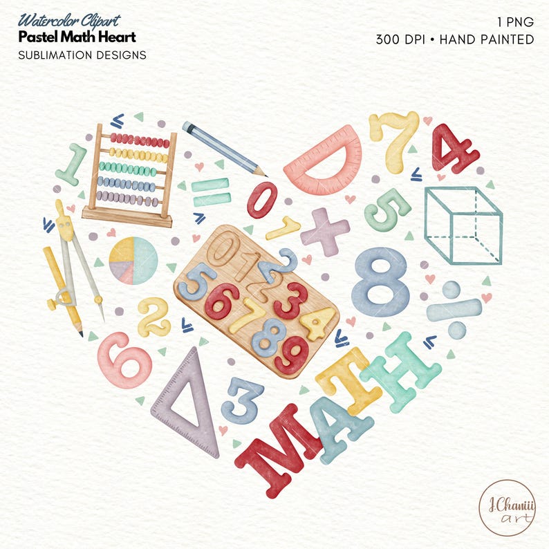 Pastel Math Heart PNG, Back to School Clipart, Watercolor School Art ...