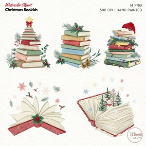 Christmas Books Clipart, Watercolor Christmas Bookish PNG, Cozy Readers ...