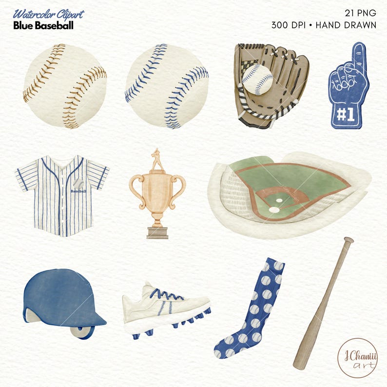 Blue Baseball Watercolor Clipart: Sports Illustrations (PNG Files) - Etsy