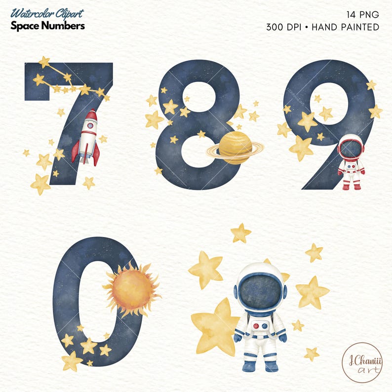 Watercolor Space Numbers Clipart: 0-9 PNG (commercial Use) - Etsy