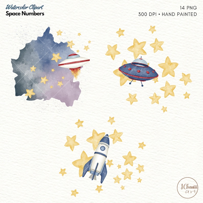 Watercolor Space Numbers Clipart: 0-9 PNG (commercial Use) - Etsy