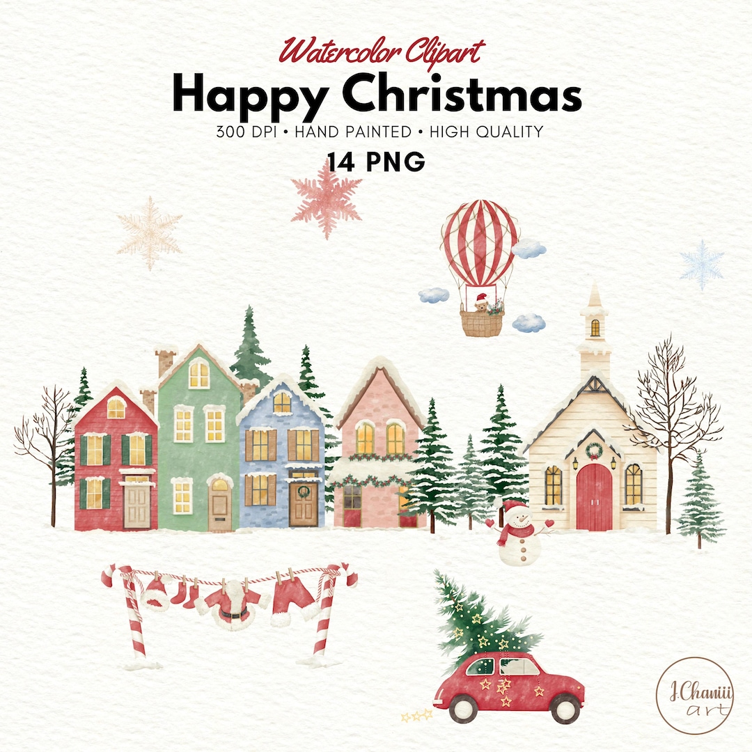 Happy Winter Clip Art, Watercolor Winter Holiday Clipart, Winter ...