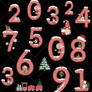 Christmas Watercolor Numbers Clipart, Snowy Festive PNG (digital ...