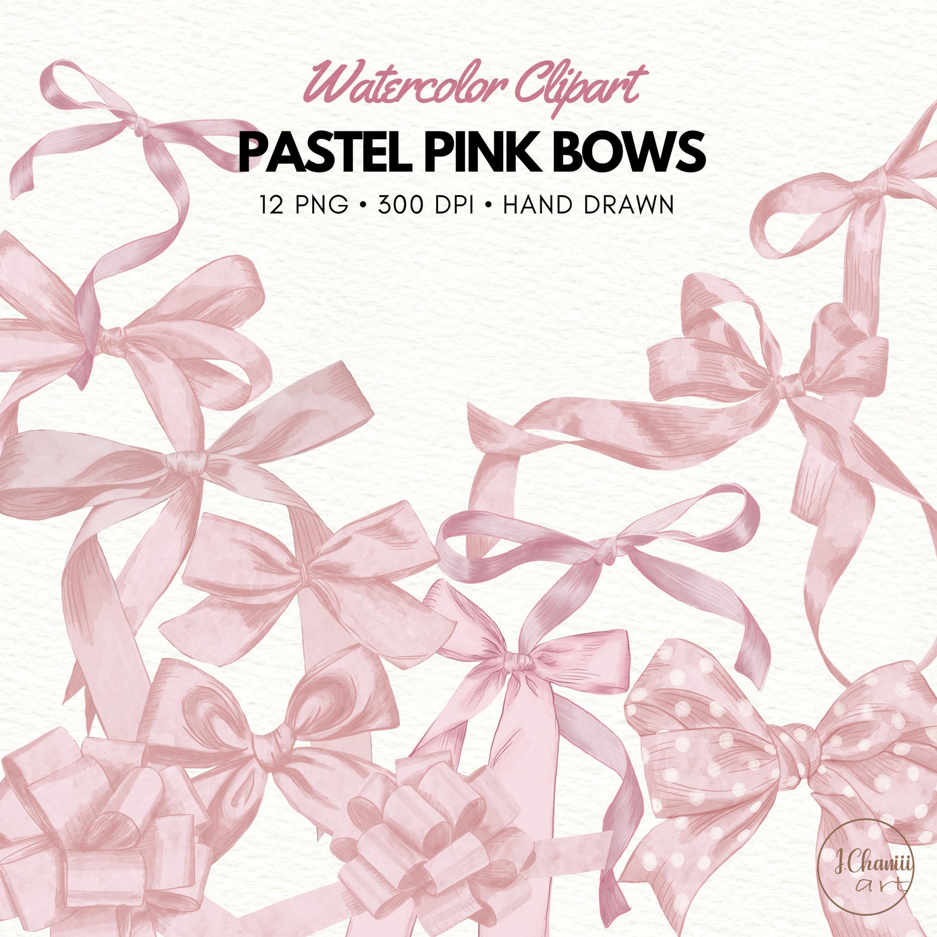 Watercolor Pink Bows Clipart, Watercolor Clip Art, Files Hand Painted ...