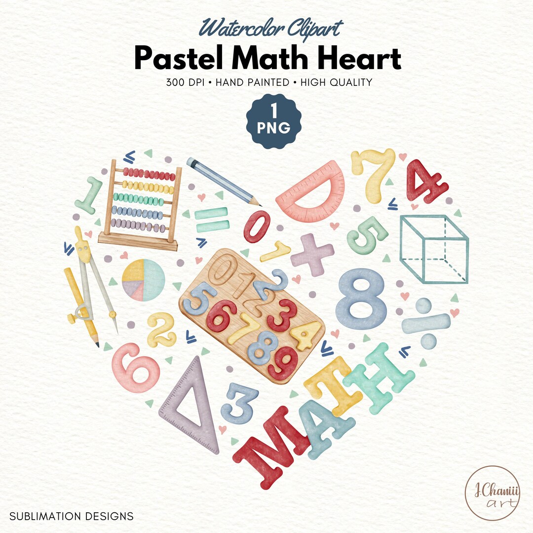 Pastel Math Heart PNG, Back to School Clipart, Watercolor School Art ...