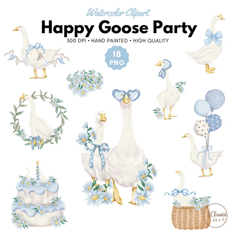 Happy Goose Clipart, Watercolor Silly Goose Clip Art, Goose Birthday ...
