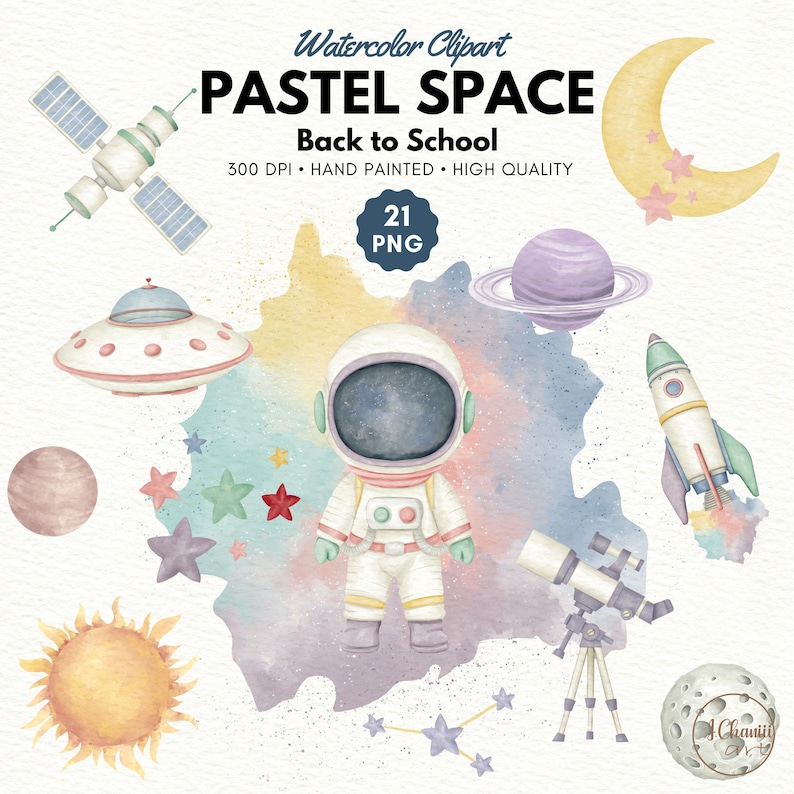 Back to School Clipart, Watercolor Space Clipart, Cute Astronaut ...