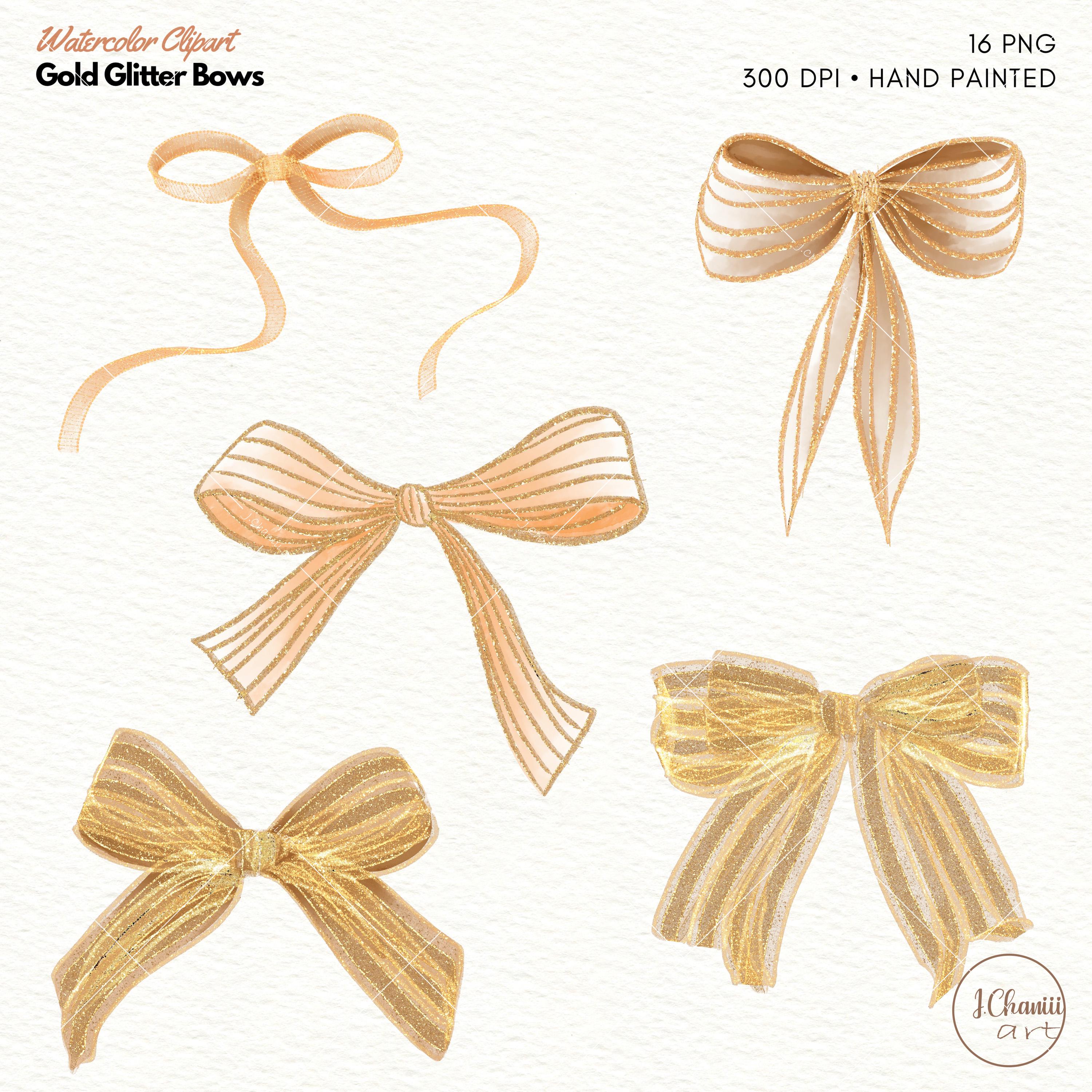 Gold Glitter Coquette Bows Clipart, Watercolor New Year Clip Art, Hand ...