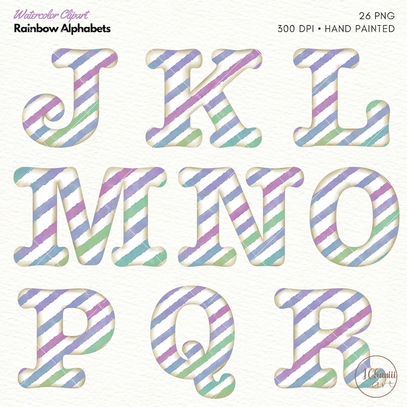 Rainbow Candy Cane Alphabets Clipart, Watercolor Christmas Clipart ...