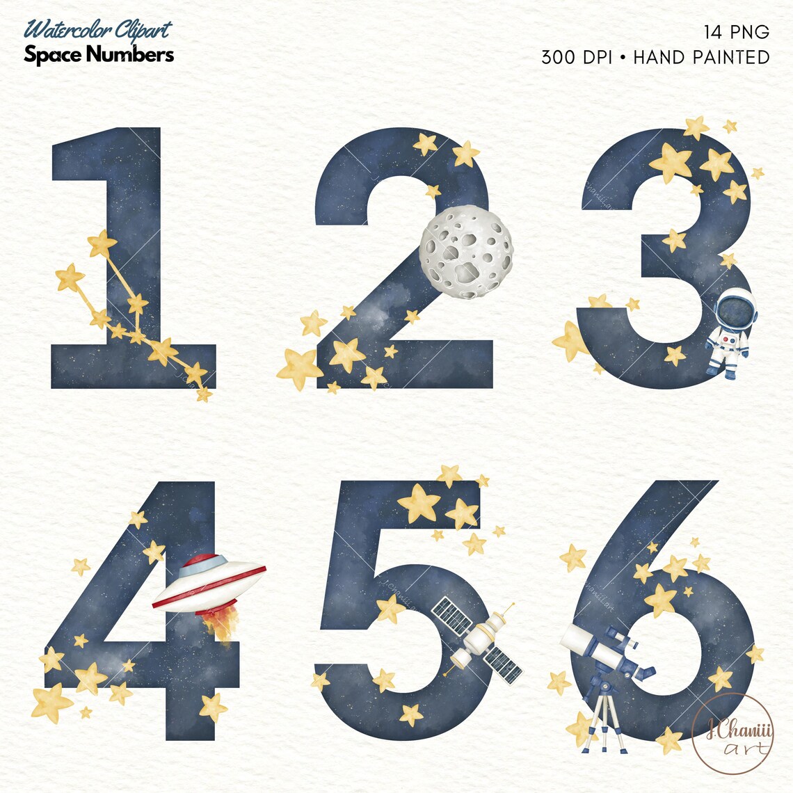 Watercolor Space Numbers Clipart: 0-9 PNG (commercial Use) - Etsy