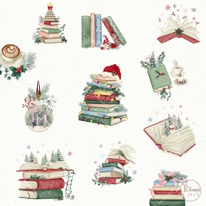 Christmas Books Clipart, Watercolor Christmas Bookish PNG, Cozy Readers ...