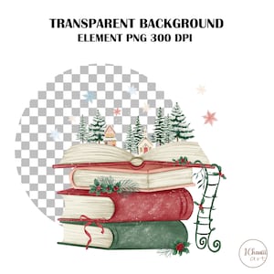Christmas Books Clipart, Watercolor Christmas Bookish PNG, Cozy Readers ...
