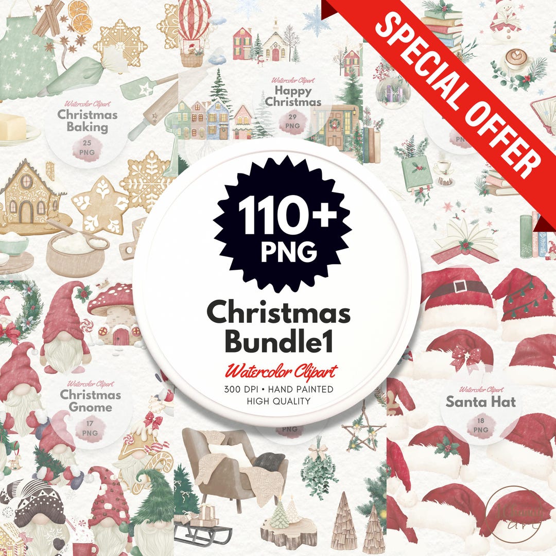 Watercolor Clipart Bundle, Christmas Clipart, Winter Holiday PNG, Cozy ...