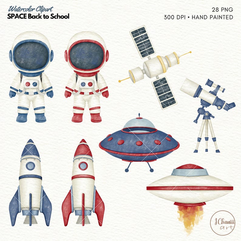 Watercolor Space Clipart: Astronauts, Planets, Rockets (PNG Files) - Etsy
