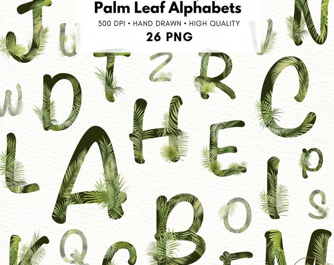 Alphabet Tropical Leaves A-Z Font Digital Art Svg Glowforge Laser File ...