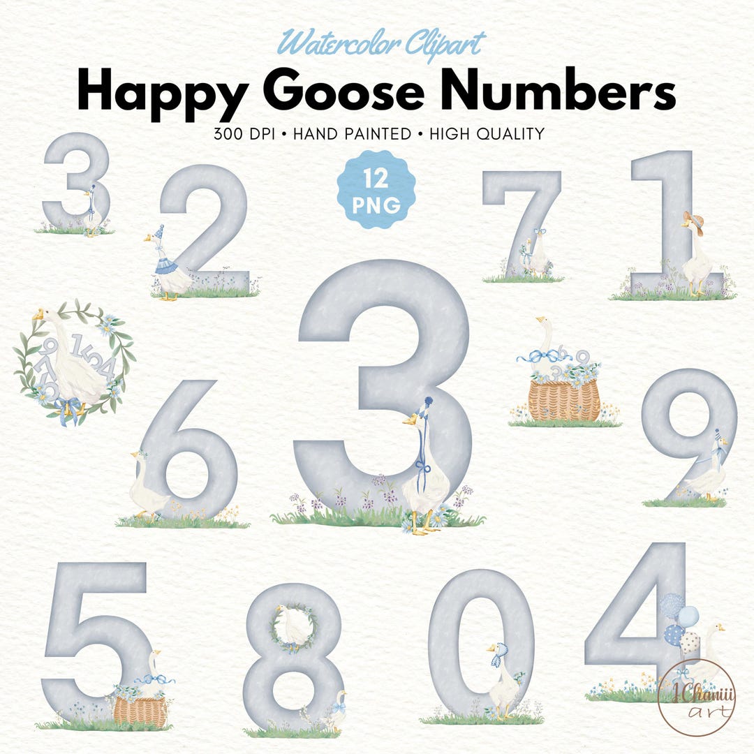 Happy Goose Numbers Clipart, Watercolor Silly Goose Numbers Clip Art, 0 ...