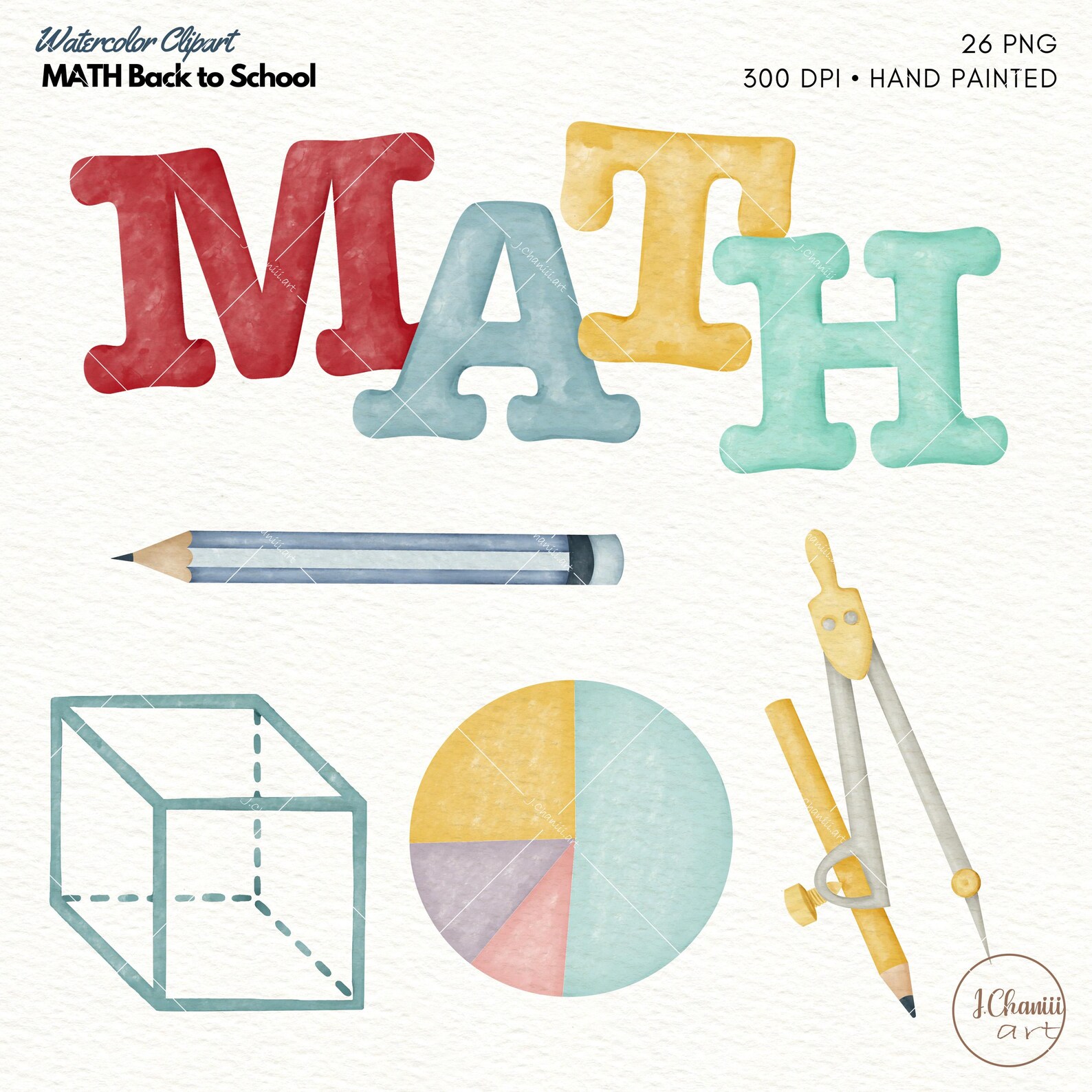 Watercolor Math Clipart: Back to School, Teacher Supplies (PNG Files ...